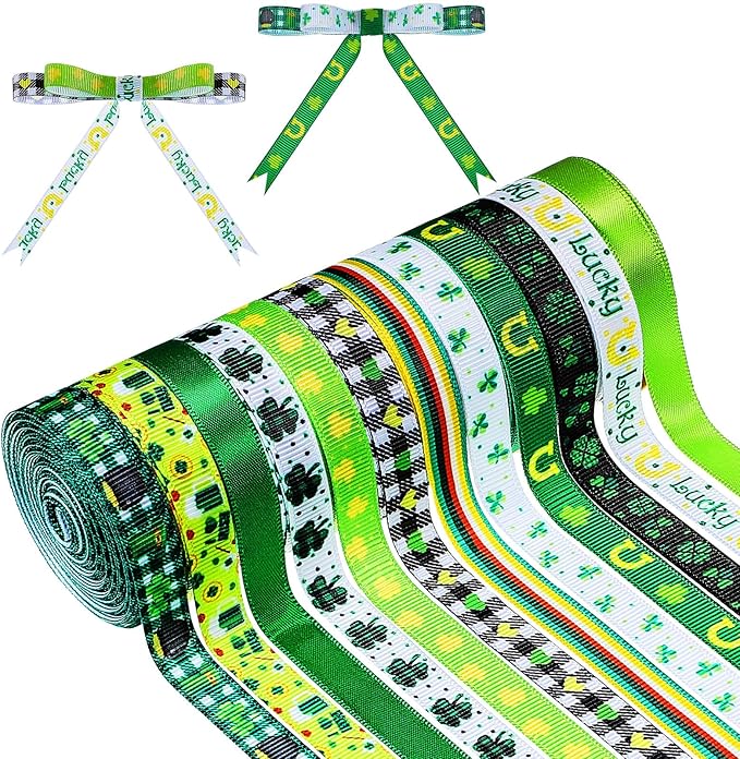 12 Rolls Total 60 Yards St. Patrick's Day Ribbon 3/8 inch Lucky ...
