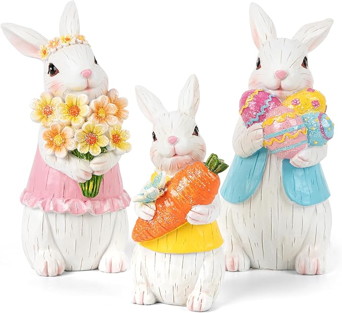 Spring Decorations Indoor, Cute Bunny Figurines Spring Decor, Resin ...
