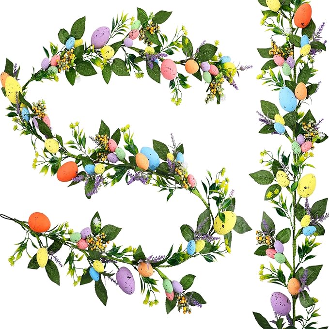 2 Pieces 6ft Easter Egg Garland for Mantle Spring Vine Flower Easter ...