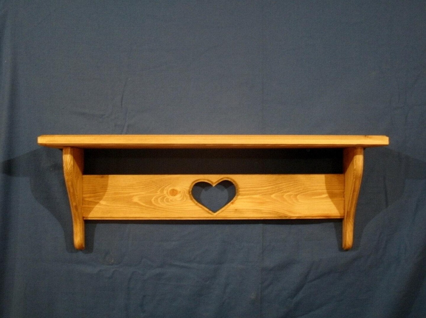 Rustic Country Wooden Pine 24" Shelf with Heart, Walnut Stain, Handmade ...
