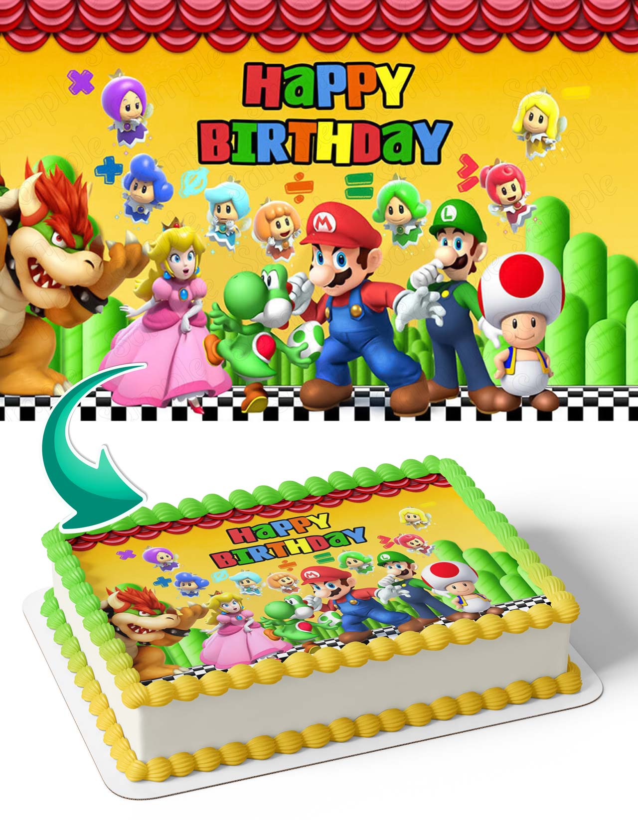 Mario Bros. Luigi Donkey Kong Princess Peach Yoshi Toad Bowser Edible ...