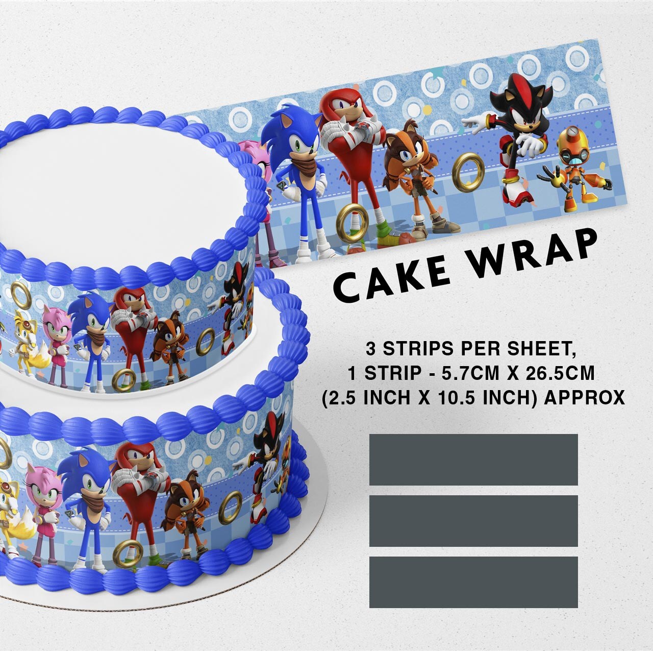 Sonic The Hedhehog Team Shadow Strips Edible Icing Printed Cake Wrap ...