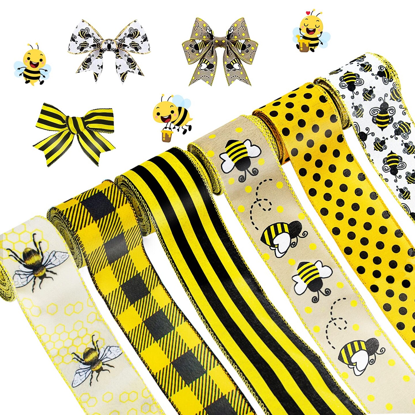 Bee Ribbons 6 Rolls Bee Wired Ribbon Sewing DIY Craft Bee Fabric 40 ...