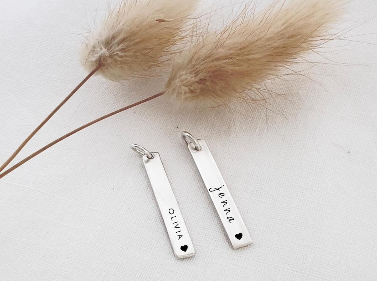 Sterling Silver Bar Charm With Name | Custom Name Charm | Add On Charm ...