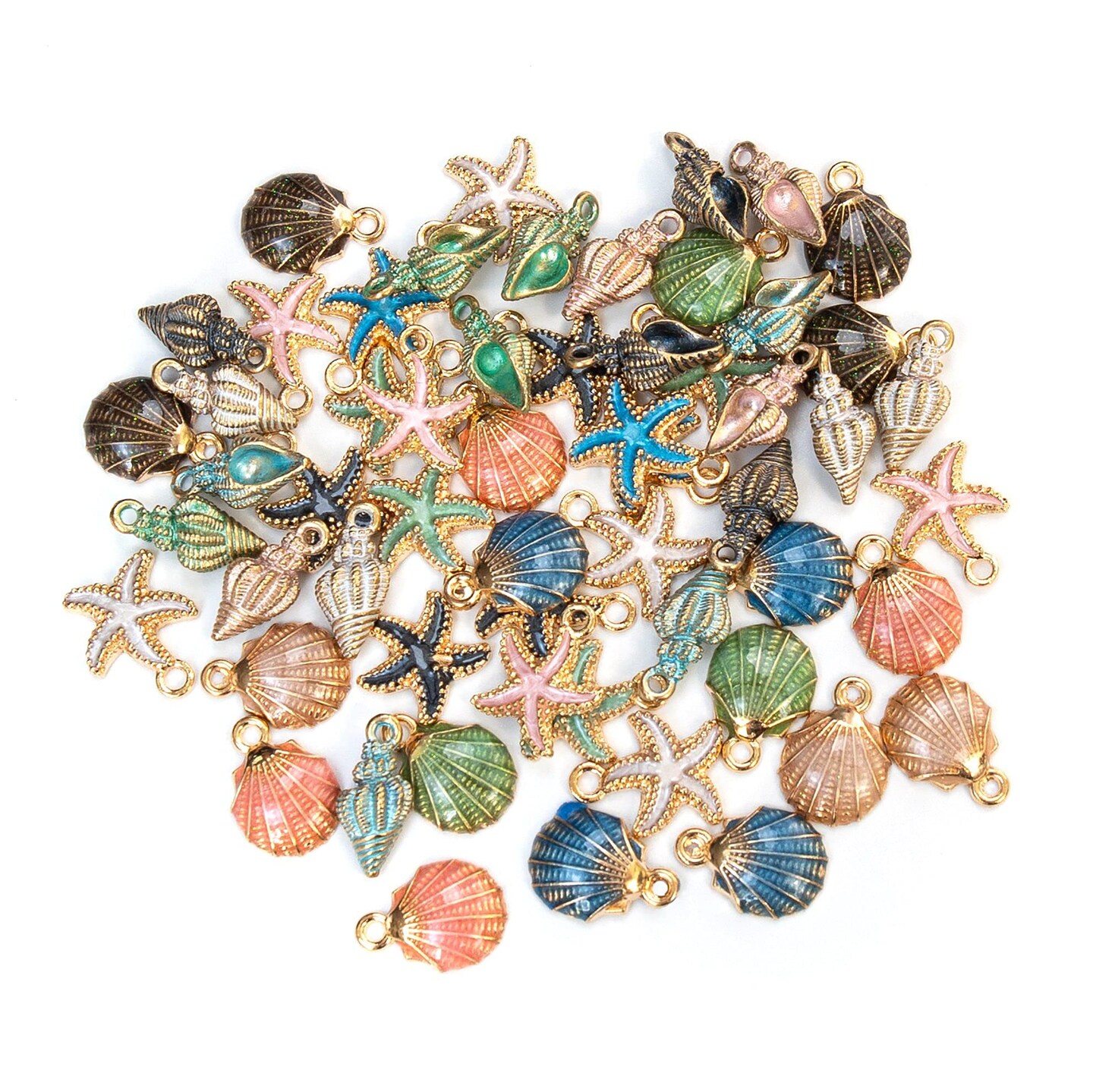 60 Pack Ocean Starfish Conch Seashell Enamel Charms Pendants for DIY ...