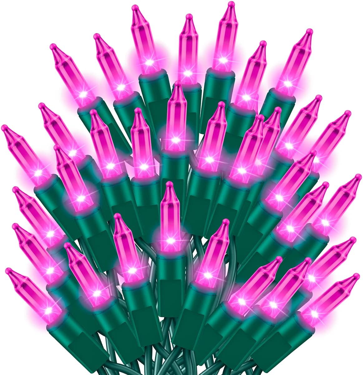 Ultra-Bright Connects End to End Pink Christmas Mini Lights 100L 19.6Ft ...