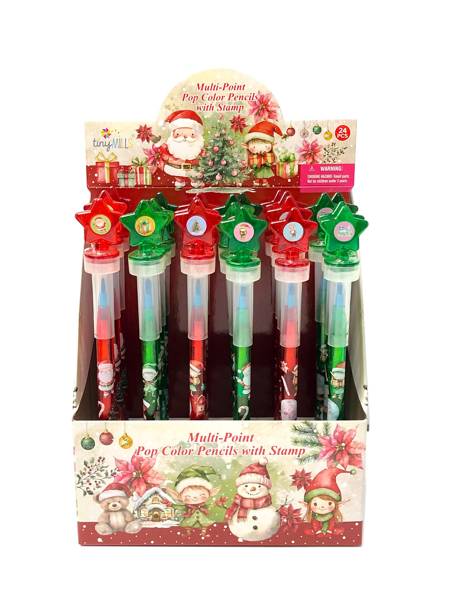 TINYMILLS Rustic Christmas Pop Pencils 24 Pack – Multi-Point Stackable ...