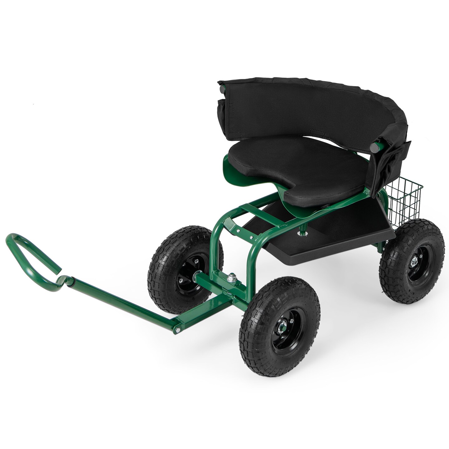 Heavy-Duty Rolling Garden Wagon with Padded Seat and Adjustable ...