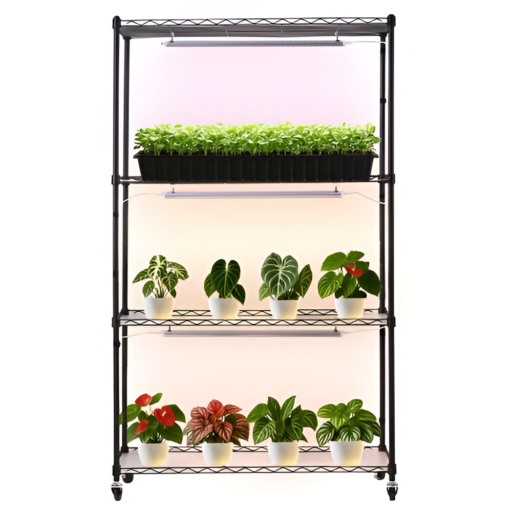 4-Tier Plant Shelf with Grow Light, 59in Indoor Plant Stand with Wheels ...