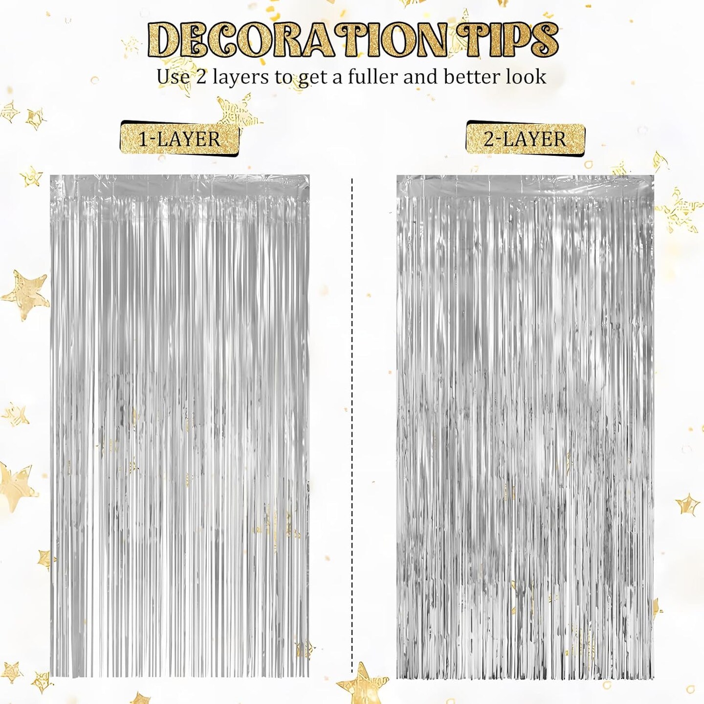 10 Pack Silver Themed Party Decorations, 3.3x6.6 ft DiscoFoil Fringe ...