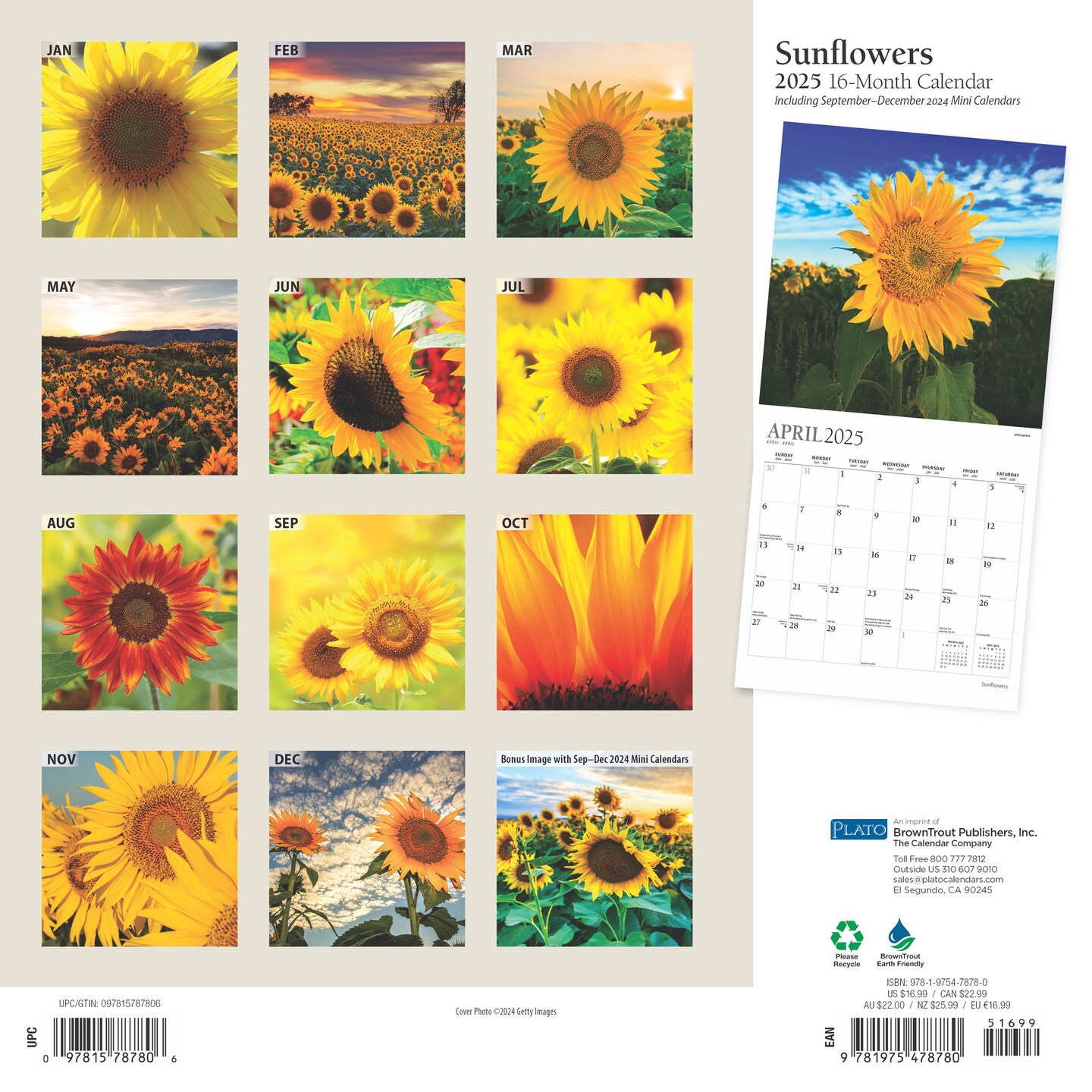 Sunflowers | 2025 12 x 24 Inch Monthly Square Wall Calendar | Foil ...