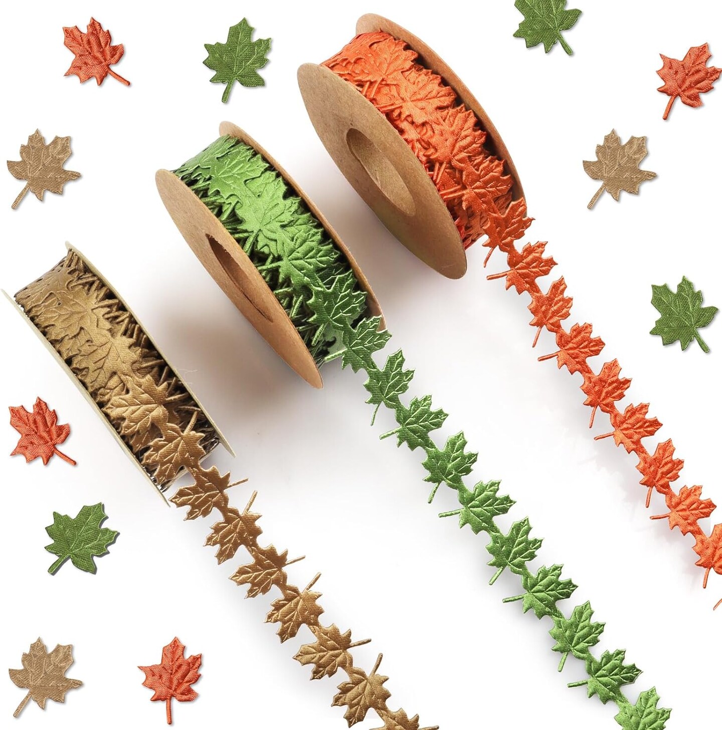 3 Rolls 15 Yards Fall Ribbons, Green, Brown, and Orange Thanksgiving ...