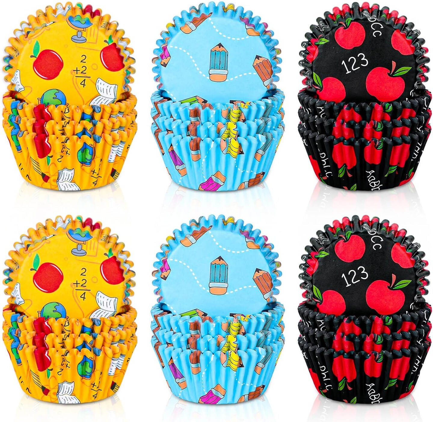 300 Pieces Back To School Cupcake Liners Apples Pencil Baking Cups ...