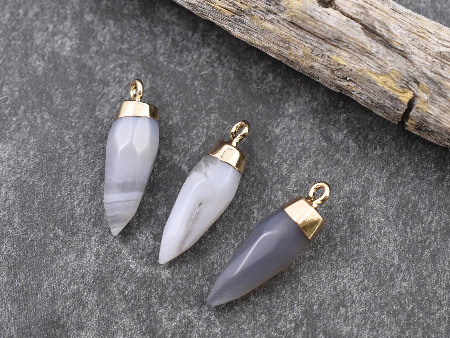 25-26mm Gold Tone Natural Gray Agate Pointed Bullet Pendant | Michaels