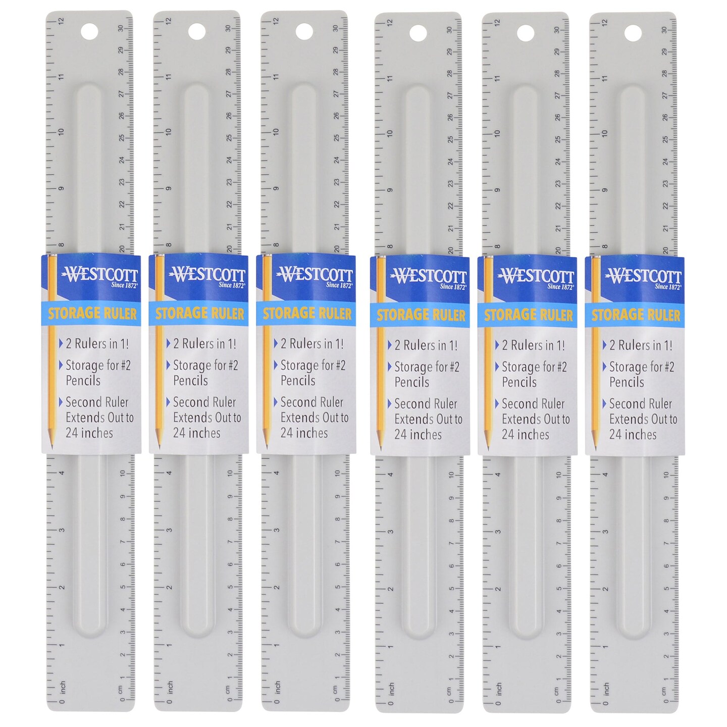 2-Piece 12" Ruler with Pencil Storage, Pack of 6 | Michaels