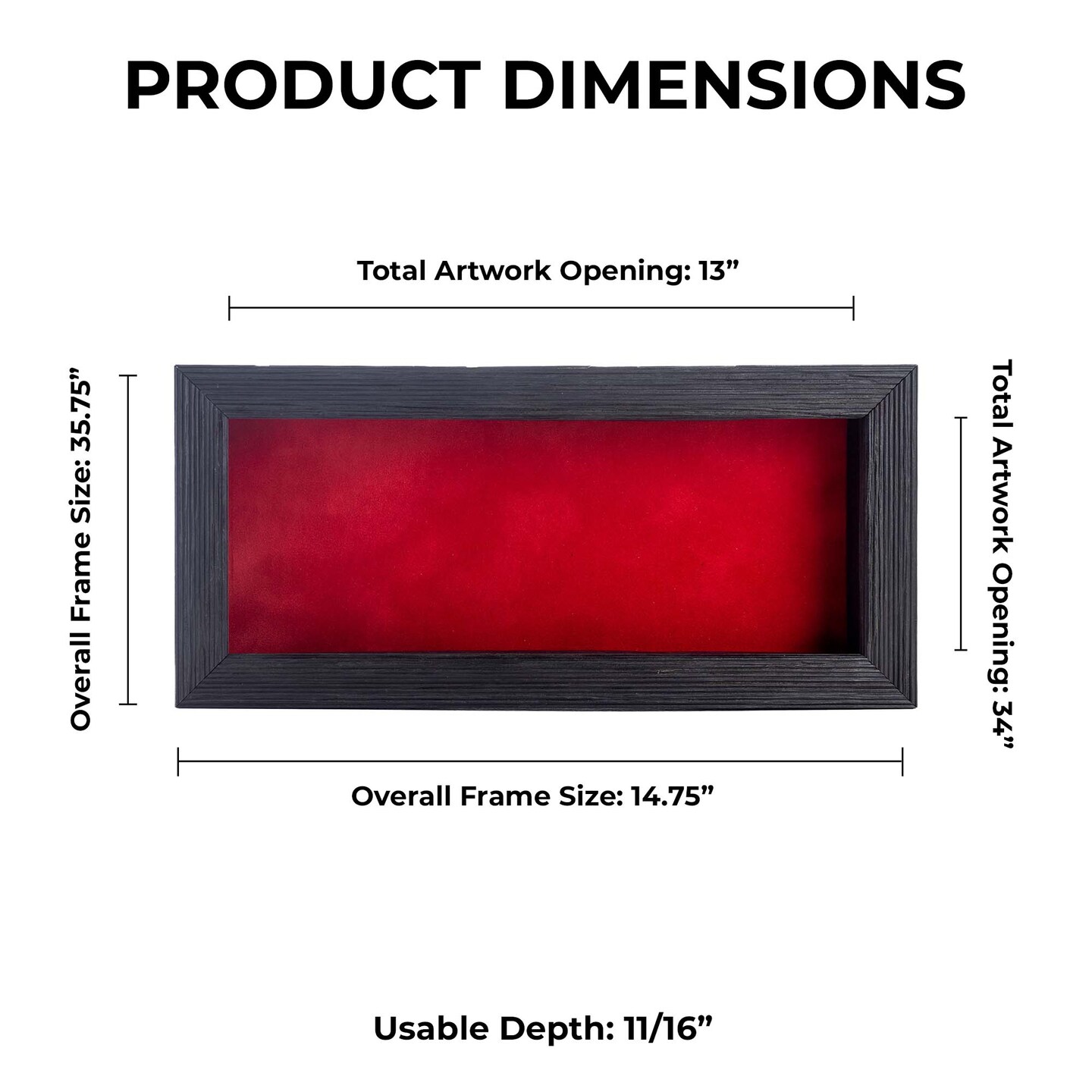 Rustic Black Wood Shadow Box Frame with Acrylic Front - Red Suede ...