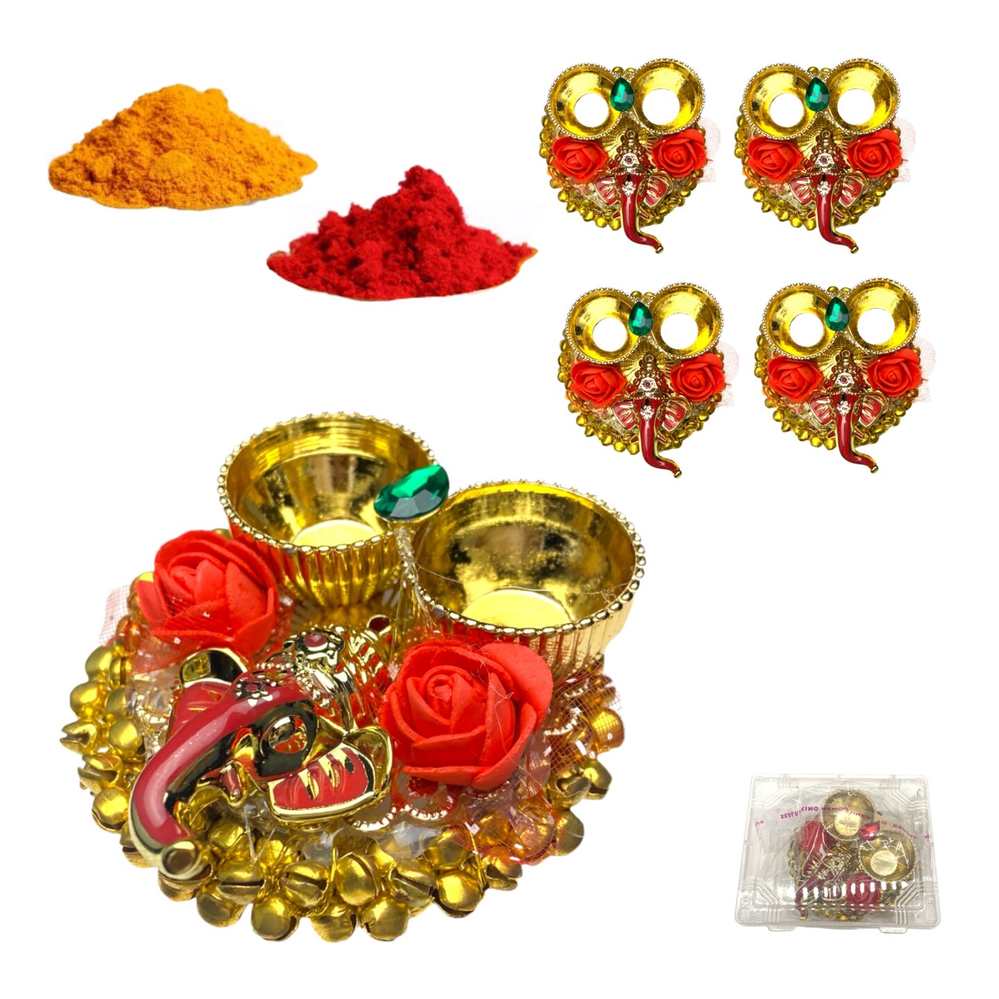Pack of 4 Ganesha Bulk Haldi Kumkum Thali Holder Pooja Return Gift ...