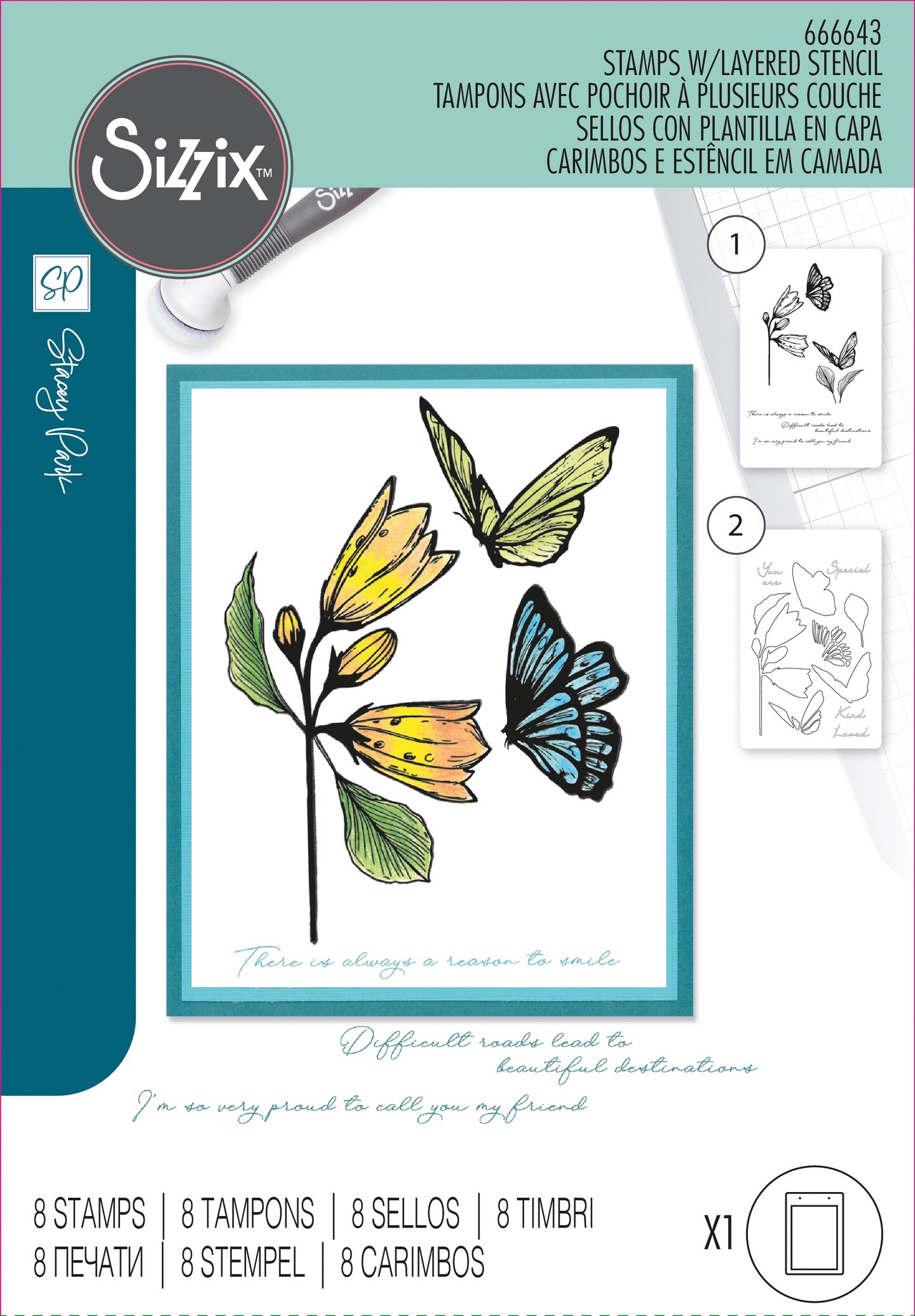 Sizzix A5 Clear Stamp Set With Stencil By Stacey Park-Farfalllina ...