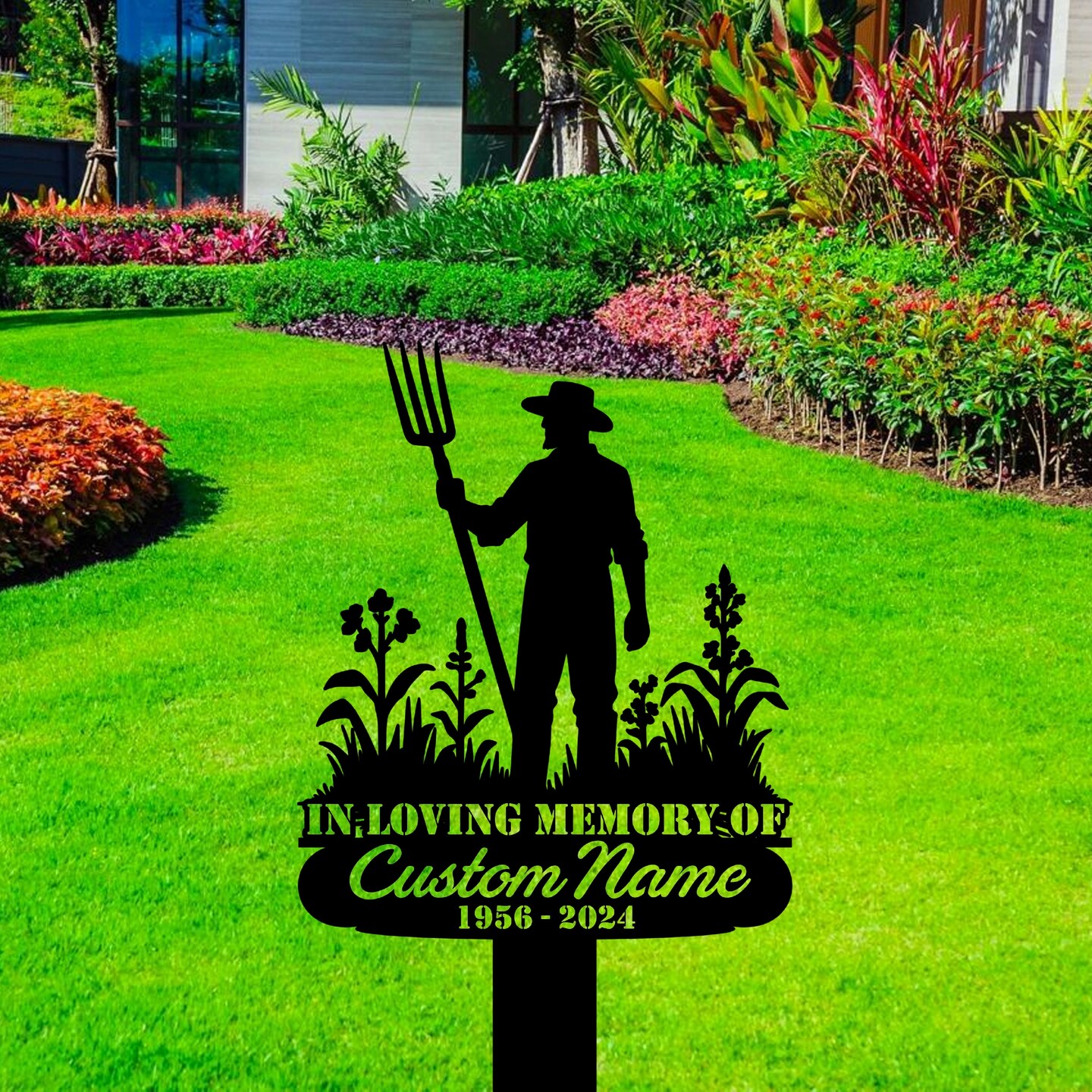 Custom Farmer Memorial Stake, Farming Fields Metal Stake, Personalized ...