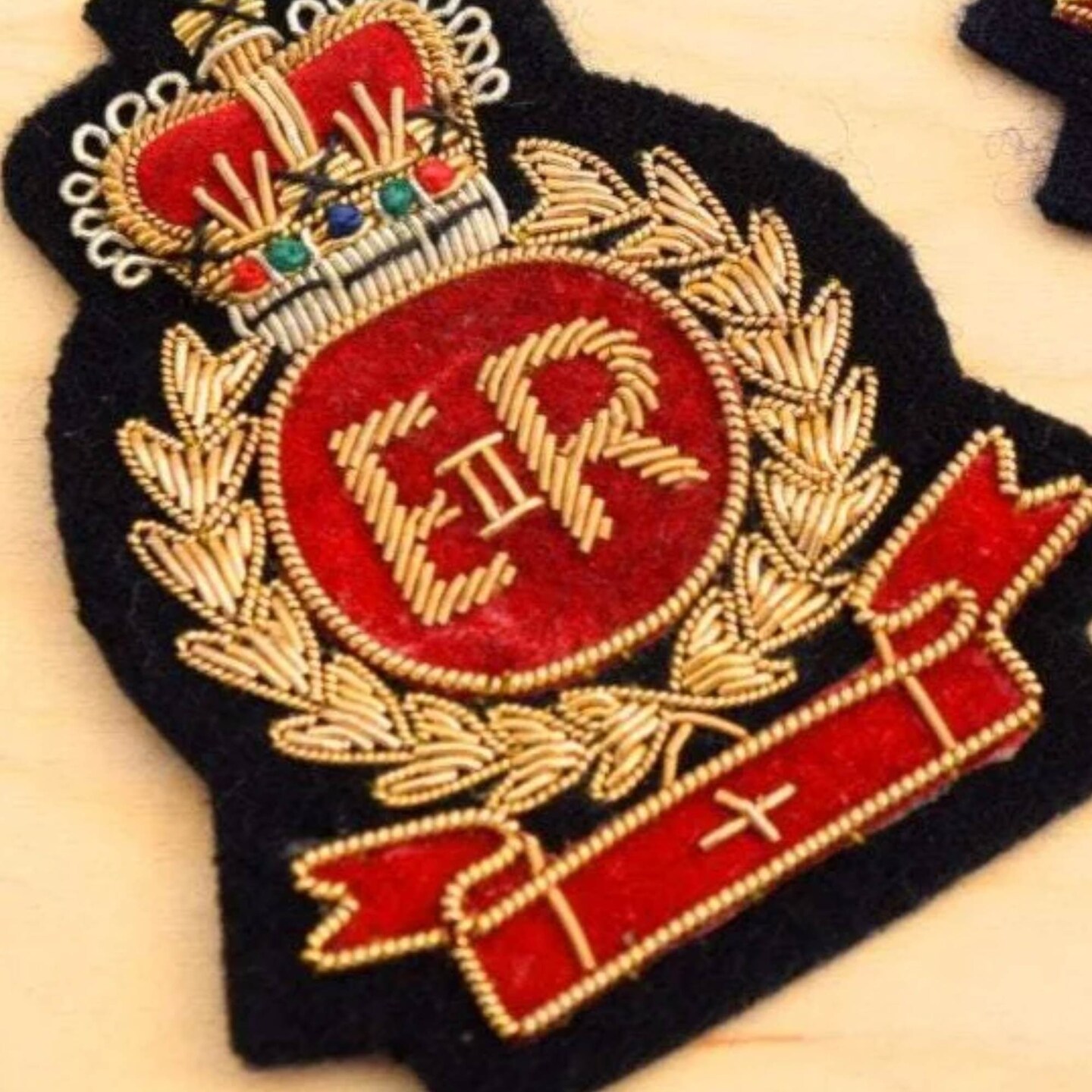 1 E II R Private School Bullion Crest Patch Red with Gold Wire and ...