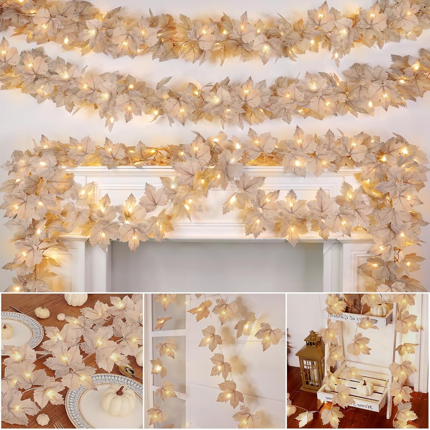 6-Pack 39FT Fall Garland with 120 LED Lights – 6.5FT Maple Leaf Garland ...