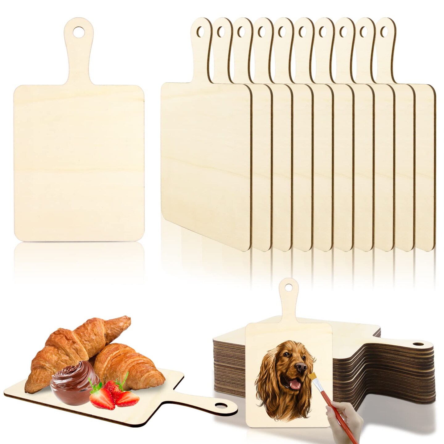 16 Pack Unfinished Wood Cutting Board Craft with Handle, Wooden Paddle ...