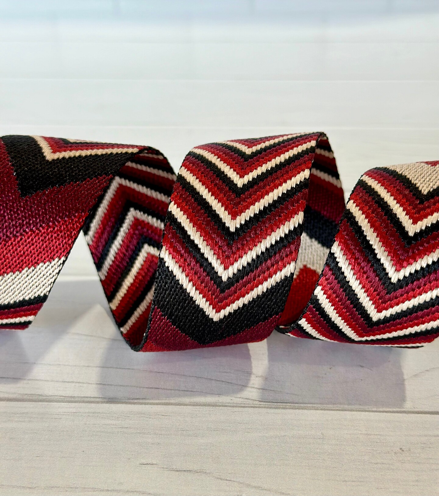 Maroon/Tan/Black Woven Chevron 1.5” Webbing | Michaels