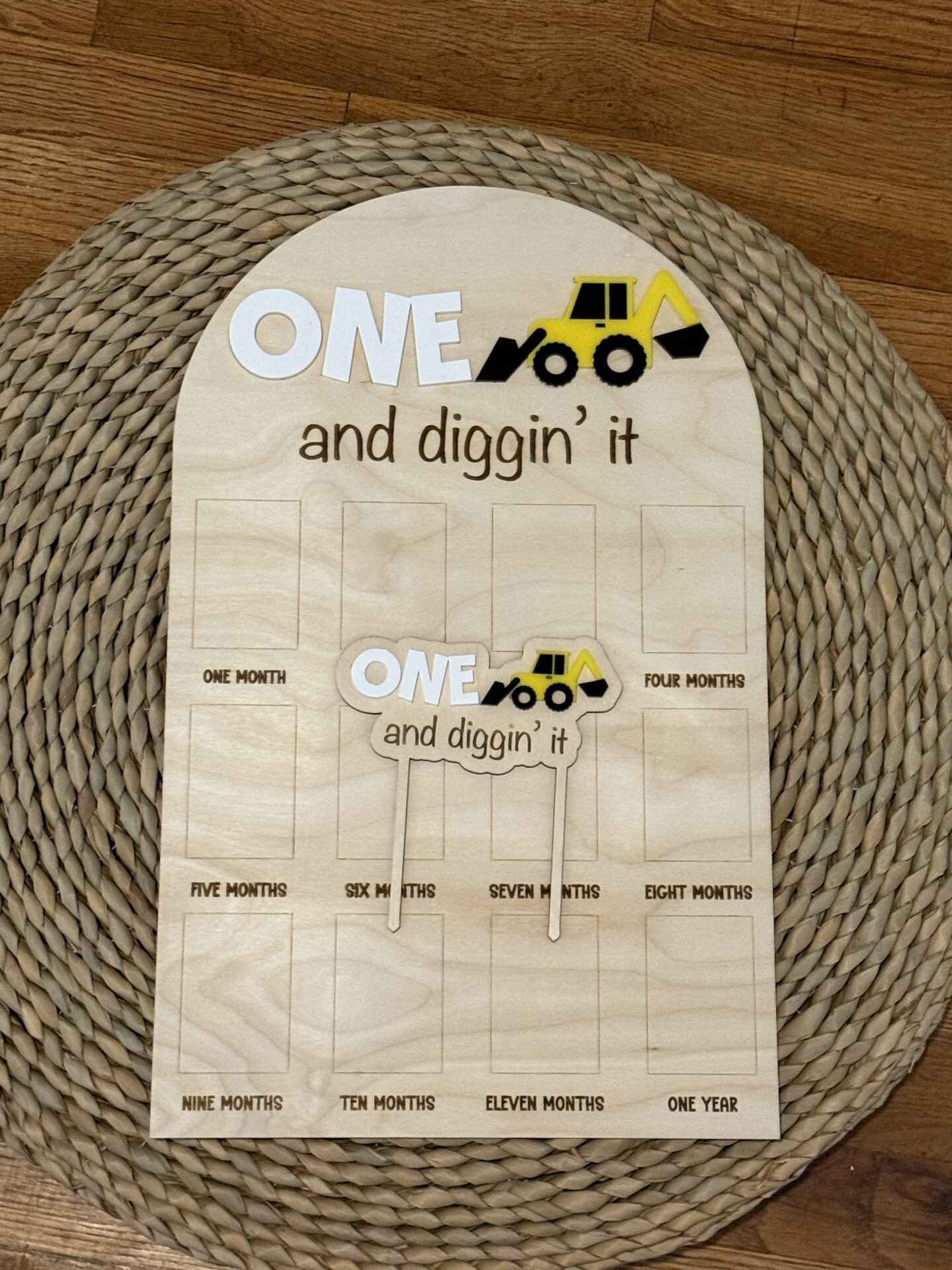Construction-Themed 1st Birthday Photo Board - Engraved Tractor ...