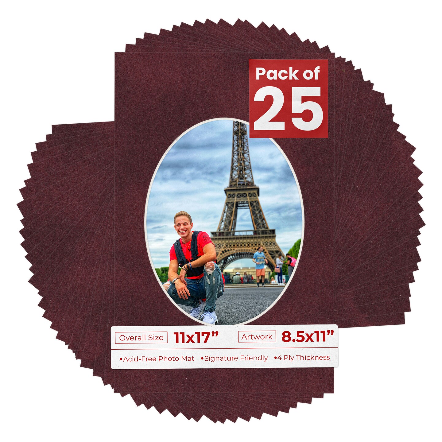 Dark Red Suede Mat Board for 11x17 Frames - Oval Opening for 8.5x11 ...