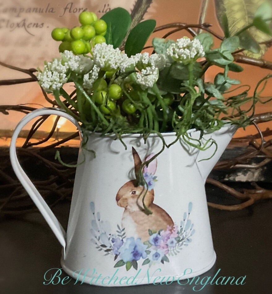 Spring Watering Can Bunny Metal Planter Faux Greens Moss | MakerPlace ...