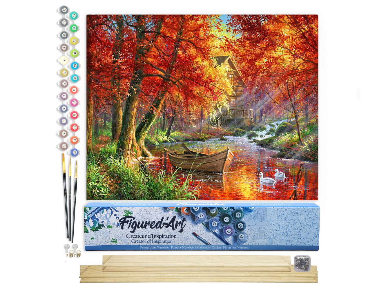 Figured'Art Paint by Numbers Kit for Adults Autumn River and Boat 16 ...