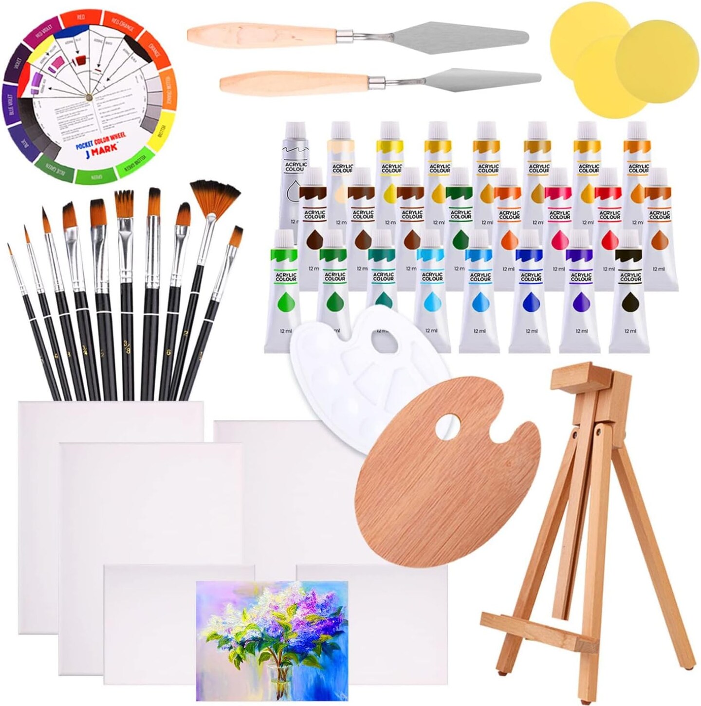 48pc Deluxe Painting Kits-2 Painting Knives, 3 Sponges, Color Mixing ...