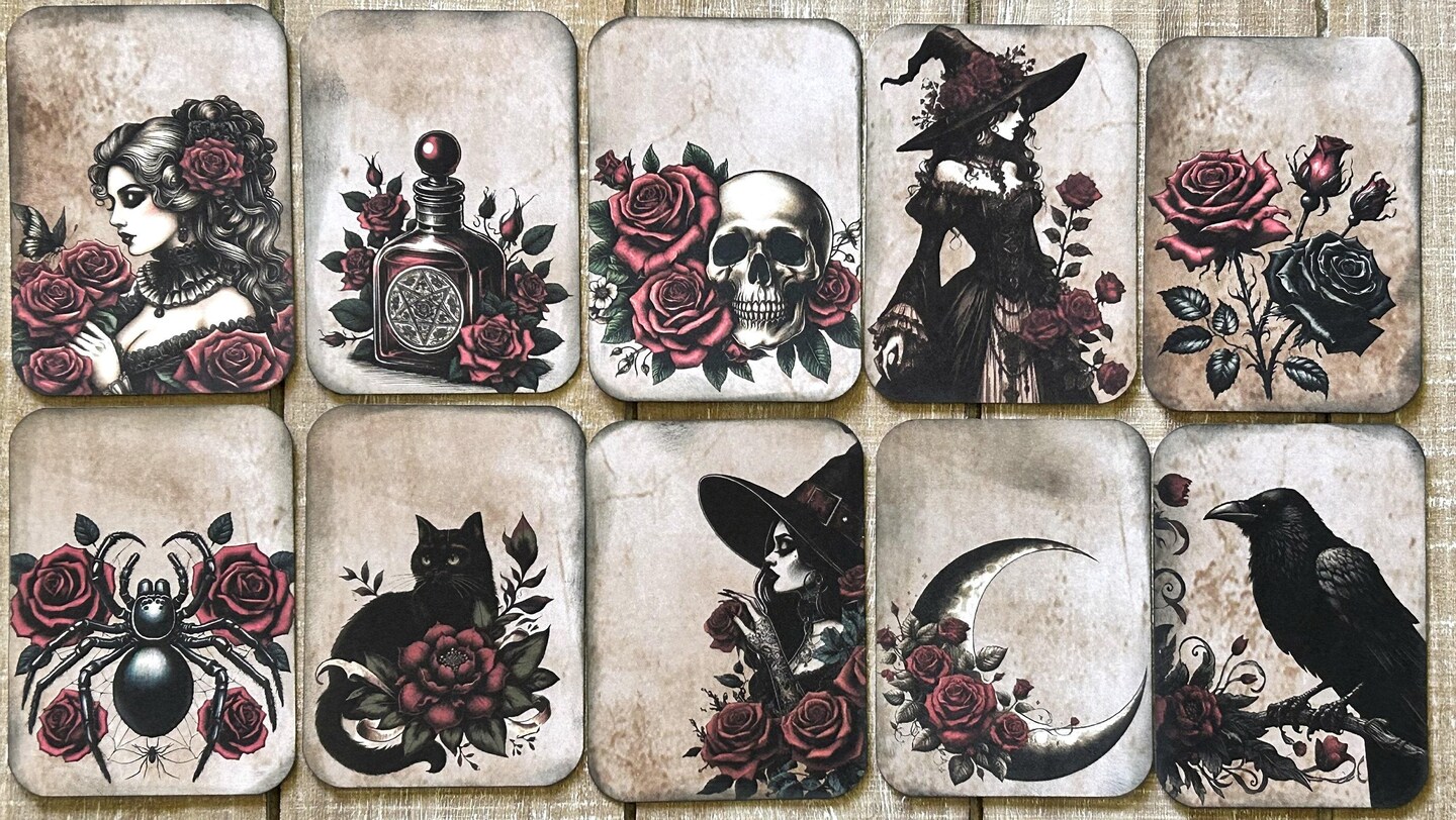 Gothic red roses junk journal vintage style gothic cards 2.5 X 3.5 ...