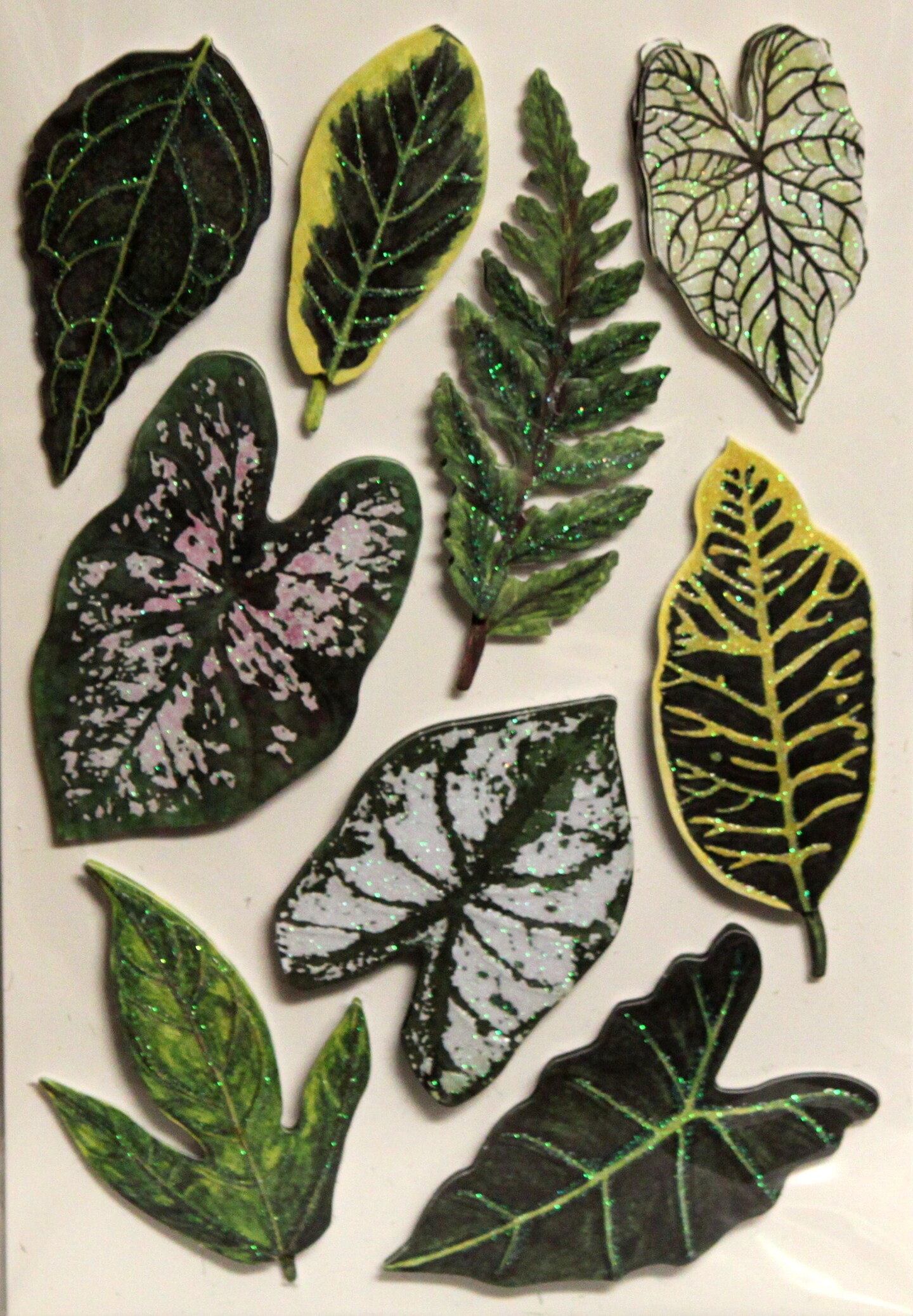 Designer Assorted Sparkling Green Leaves Dimensional Stickers | Michaels