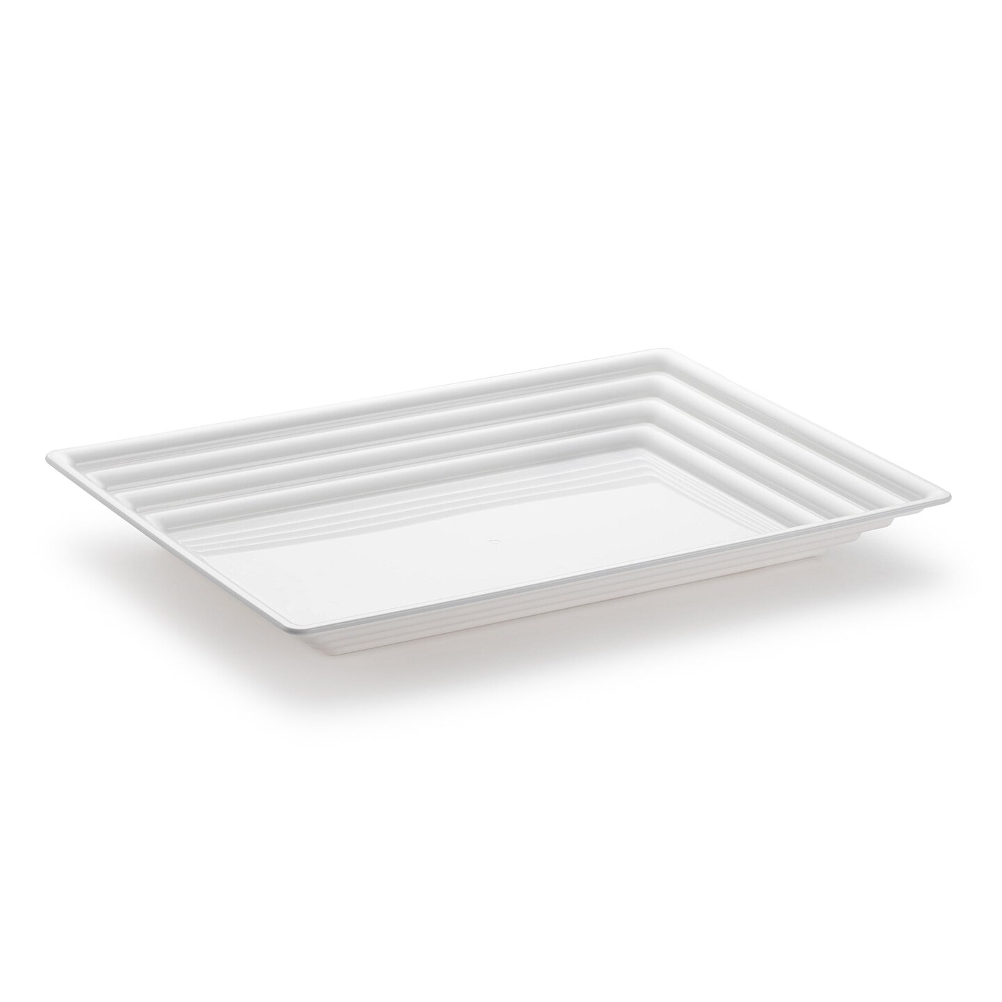 White Rectangular with Groove Rim Plastic Serving Trays - 9" x 13" (24 ...