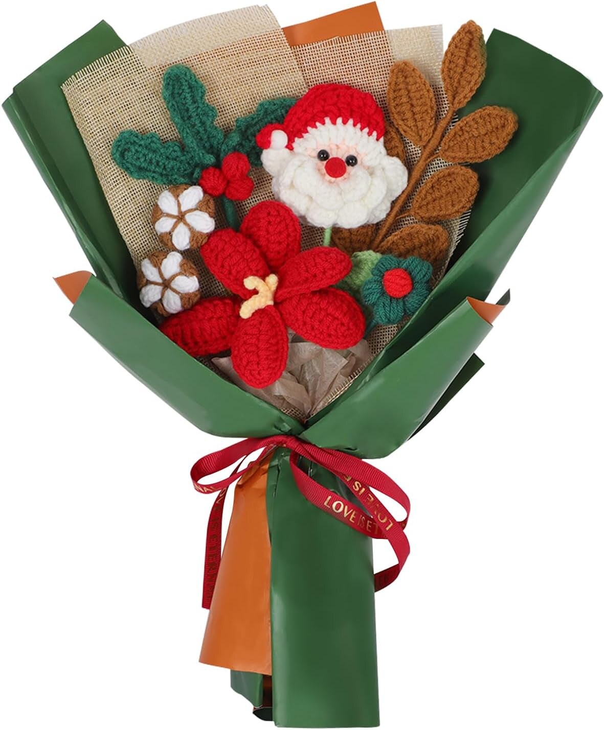 Christmas Santa Claus Crochet Flower Bouquet, Handmade Santa Berry ...