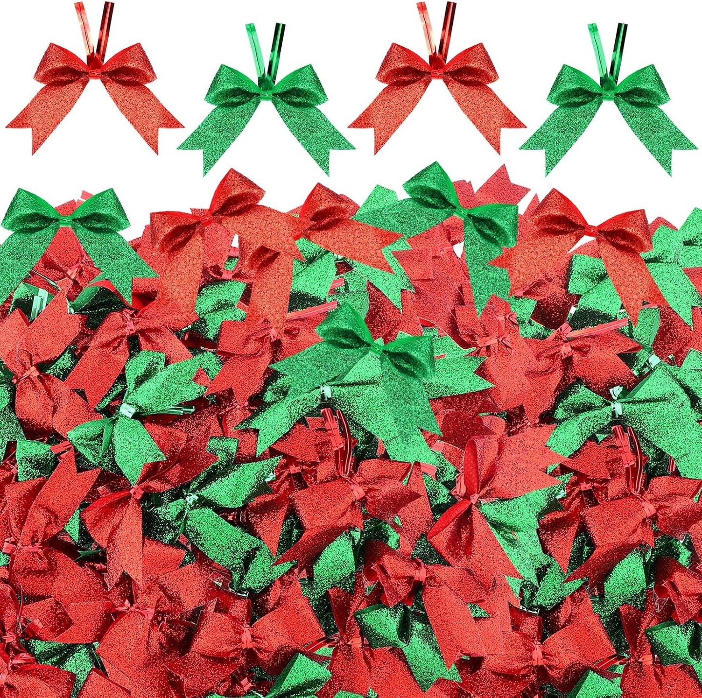 100 Pieces 2 Inch Christmas Ribbon Bows Glitter Twist Tie Bows Pretied ...