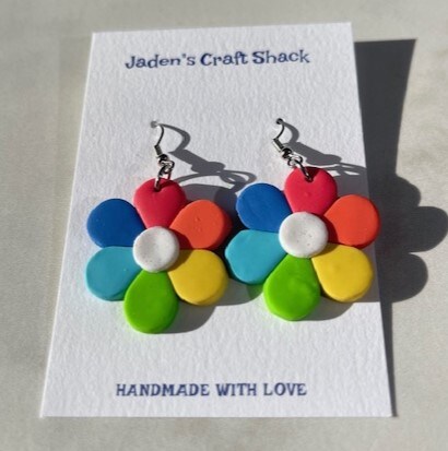Rainbow Flower dangly polymer clay earrings