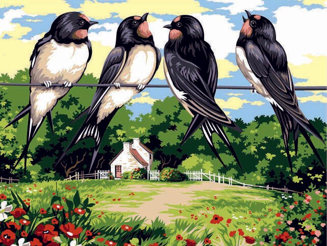 Needlepoint canvas for halfstitch without yarn The Swallows SE926.288 ...