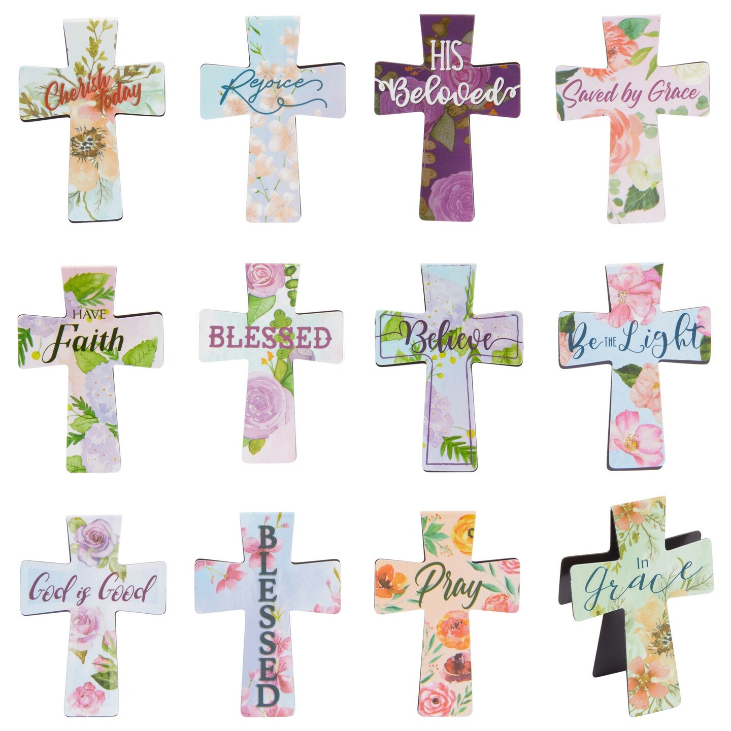 24 Pack of Christian Magnetic Bookmarks, Floral Cross Bookmarks ...