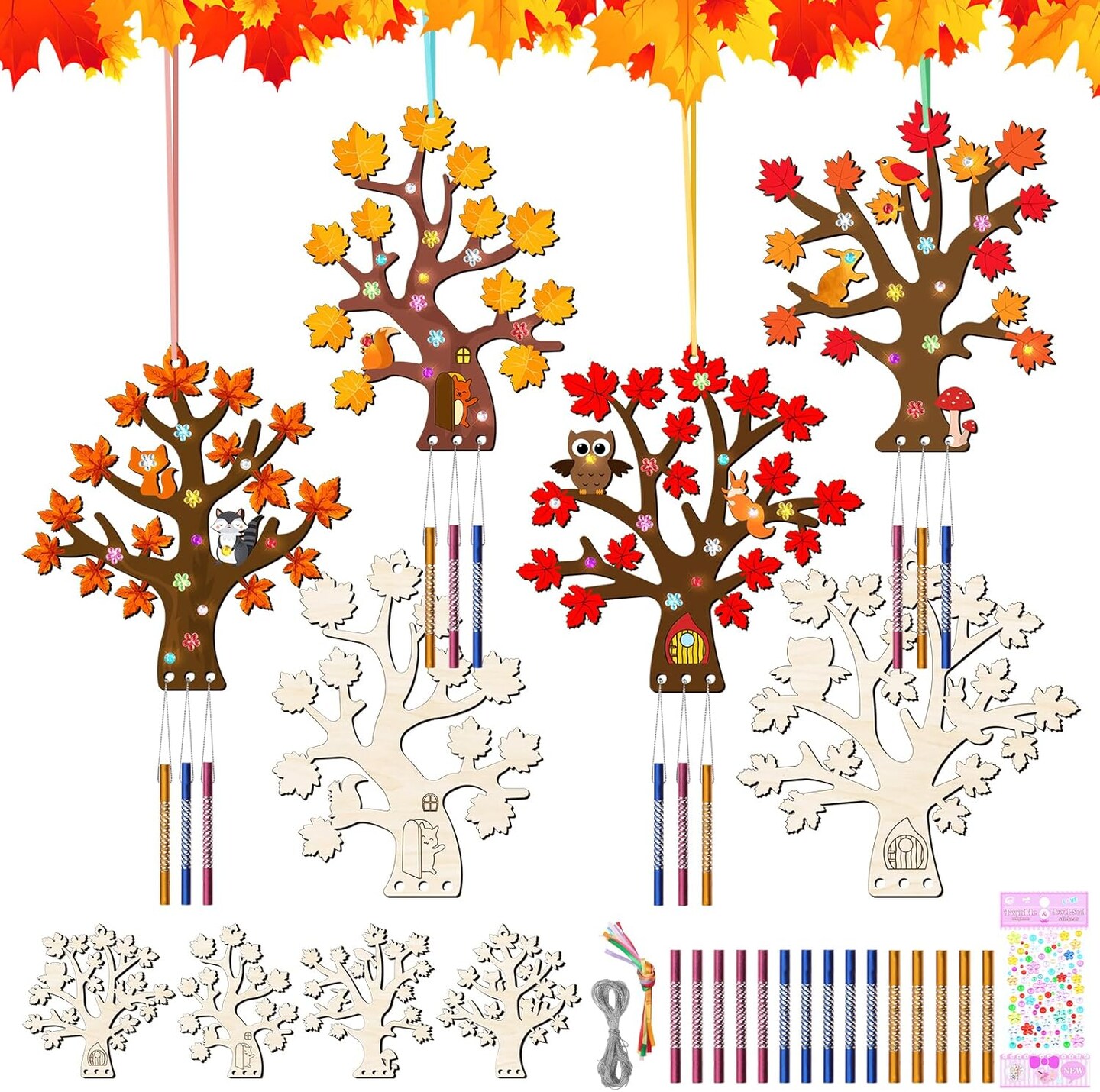 12 Pack Fall Wind Chime Kit for Kids(Fall Tree)4.7 x 4.3 x 0.1 inches ...