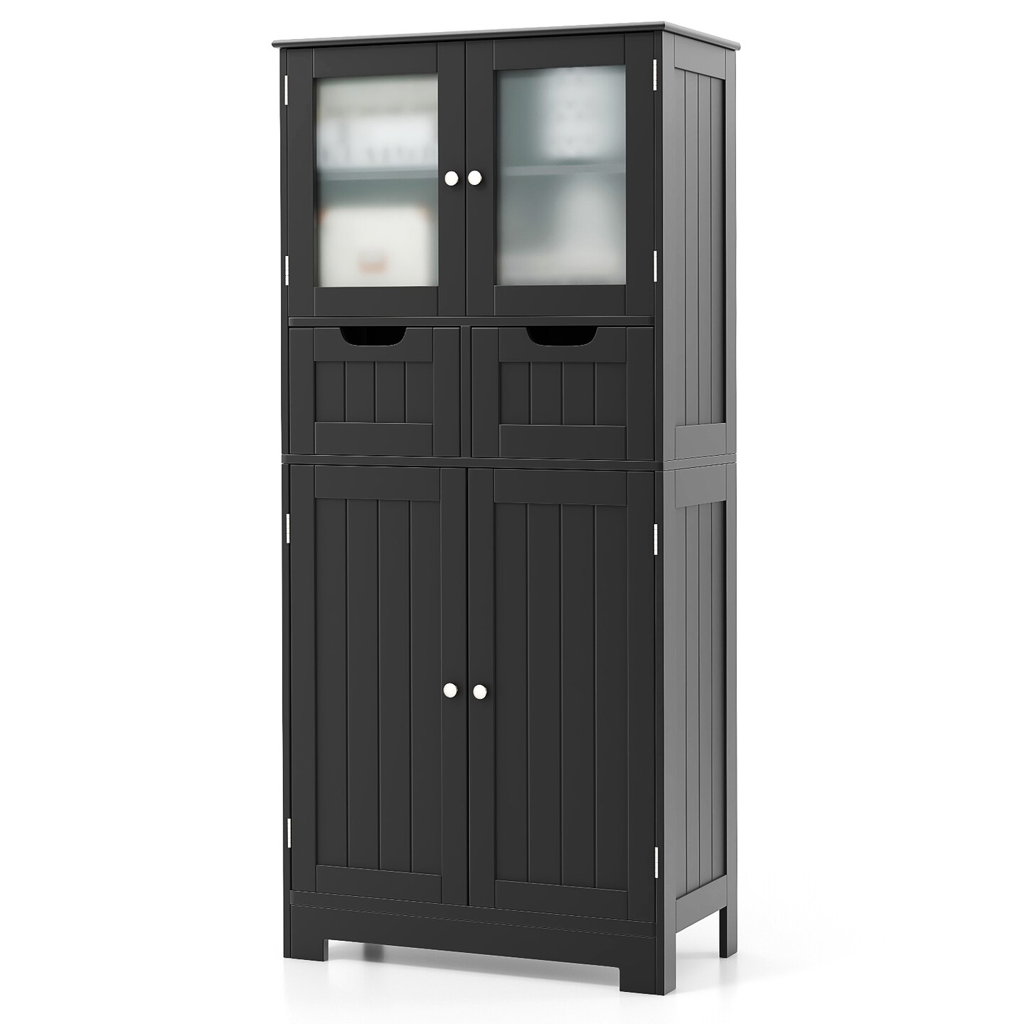 Black P2 MDF Storage Cabinet with Tempered Glass Doors, Drawers and ...