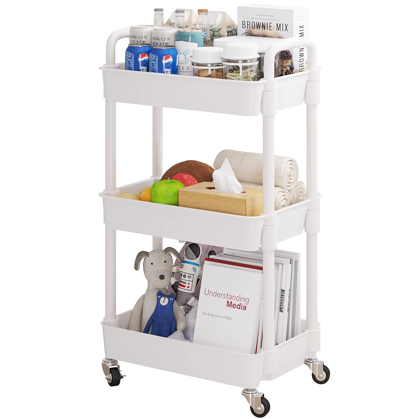3-Tier Rolling Utility Cart with 12 Category Labels,Multifunctional ...