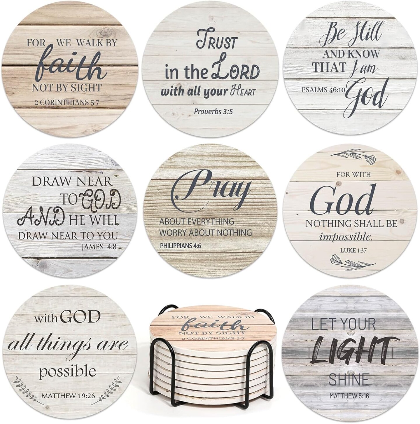 Ceramic Coasters with Bible Verses, Christian Coasters Set of 8 with ...