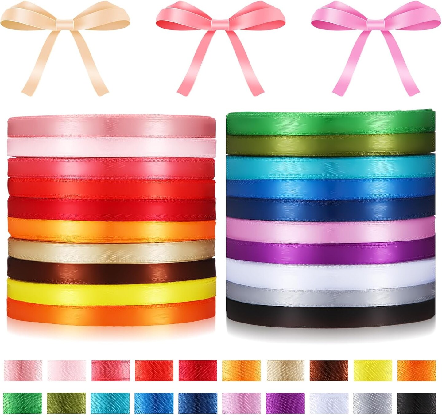 20 Rolls Rainbow Satin Ribbon 500 Yd Long Solid Color Assortment Satin ...