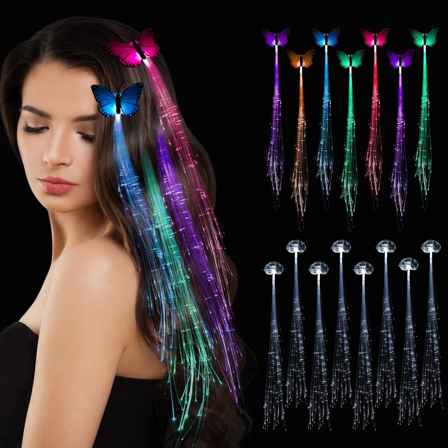 15 Pack Led Light Up Fairy Hair Accessories Braid Extension Clips for ...