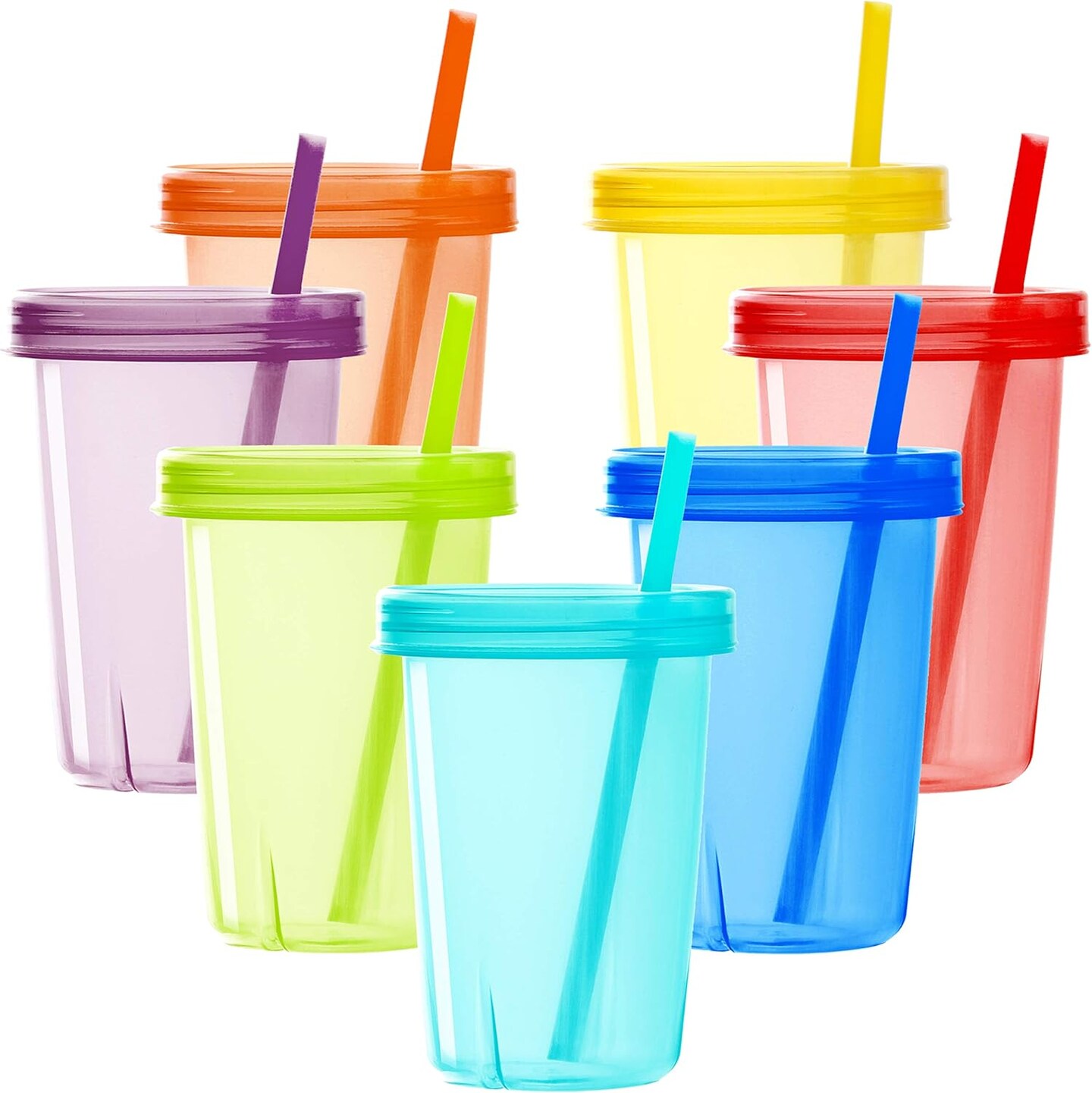 7 Sets Plastic Kids Cups with Lids and Straws, 7 Reusable Toddler Cups ...