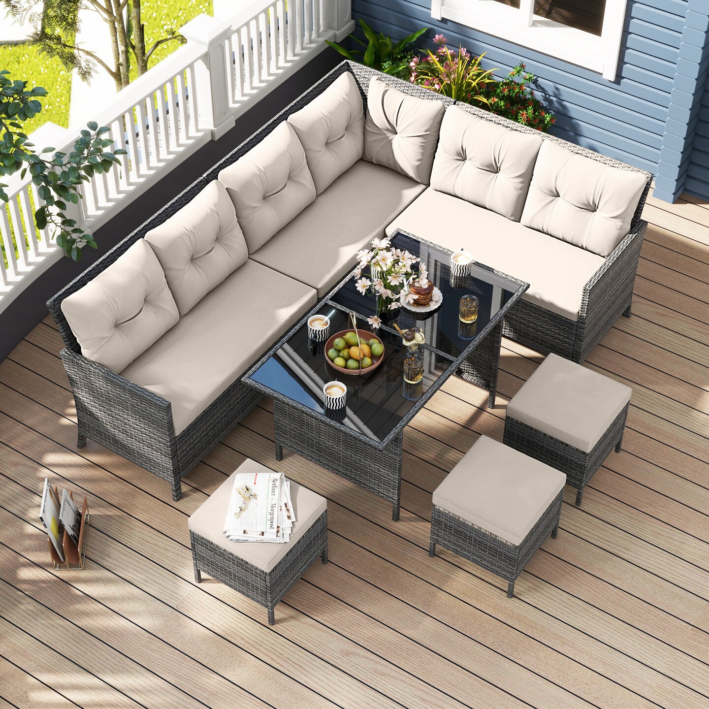 Outdoor Patio Dining Set with Soft Cushions and Glass Table | Michaels