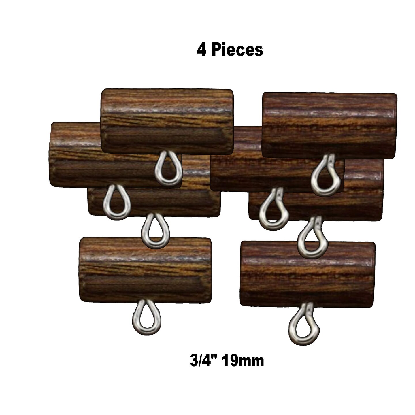 4 Brown Wooden Plastic Toggle Buttons with Metal Loop 3/4" Hook Style ...