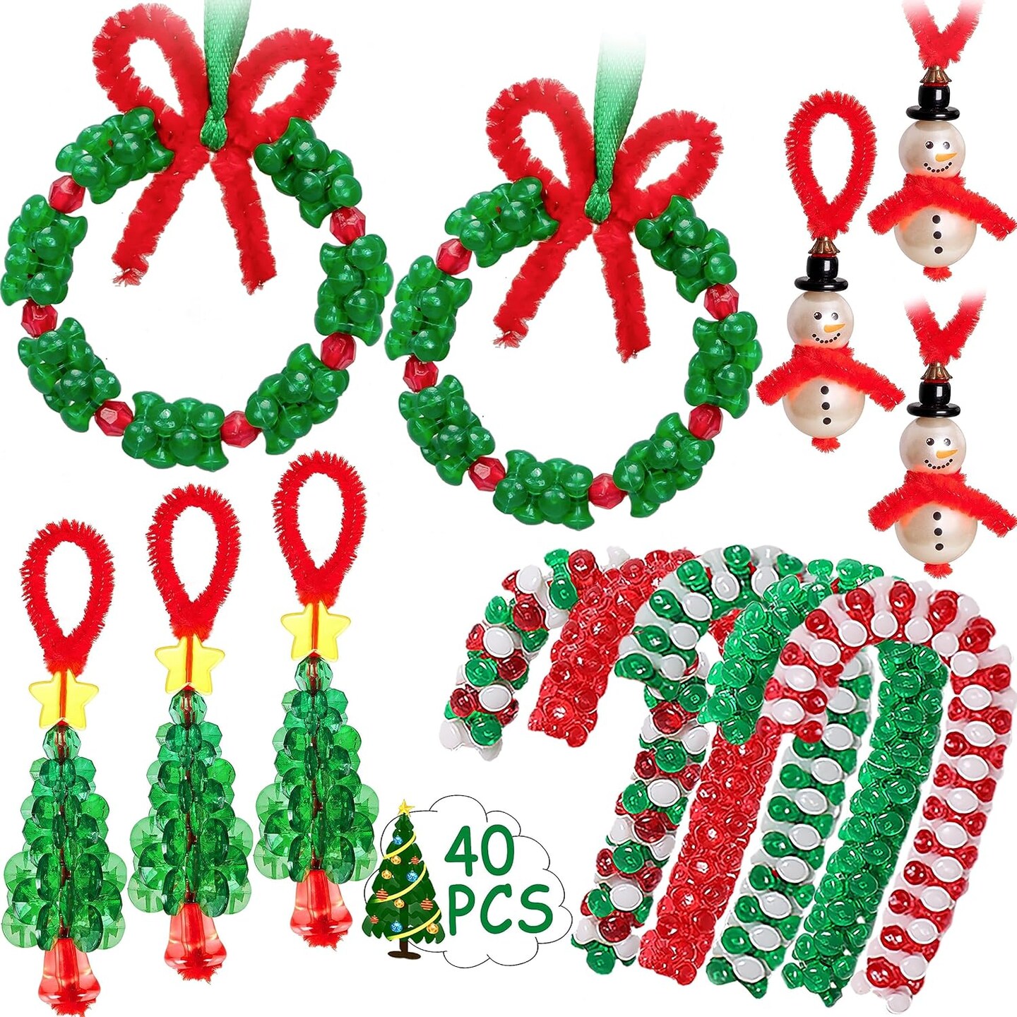 Christmas Crafts Kit for Kids & Adults – 40-Piece Beaded Ornament Set ...